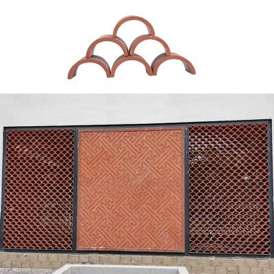 China Half Round Vent Claustra Terracotta Breeze Block Wall Decorative Perforated Brick Clay Terrace Blocks 200*100mm for Feature Wall for sale