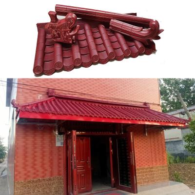 China Chinese Classical Antique PP Red Plastic Roof Tile Durable UV Protection Resin Tile for Architecture Courtyard Pavilion Roof for sale