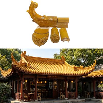 China Durable Yellow Glazed Clay Roof Tile Glossy Cramic Roofing Tiles Traditional Chinese Antique Roofing Material for Courtyard & Pavilion for sale