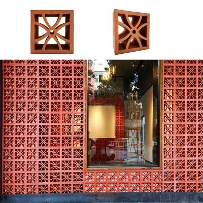 China Natural Red Clay Wall Hollow Bricks Terracotta Breeze Blocks Decorative Garden Wall Screen Tiles Used for Wall Cladding for sale