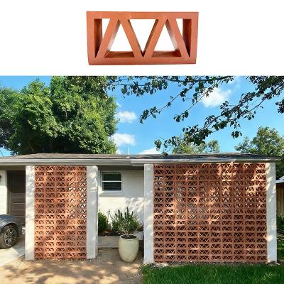 China Decorative Terracotta Breeze Block Triangle Pattern Red Clay Hollow Brick for Garden Wall and Indoor Partition for sale