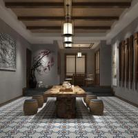 China Handmade Encaustic Cement Tiles Floor & Wall Tile Solid Texture Unique Flower Design for Hotel Cafe Interior Use 200x200mm for sale