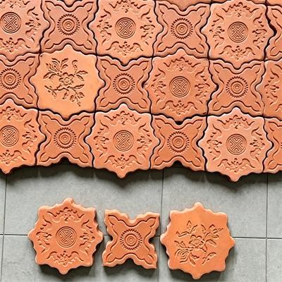 China Vintage Floral Pattern Red Brick Flower Tiles Cultural Scene Decorative Clay Bricks Building Materials for sale