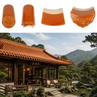 China Yellow Orange Glazed Chinese Roof Tiles Traditional Clay Roof Tile Set with Eaves Cover & Drip Tiles for Teahouse & Garden Gazebo for sale