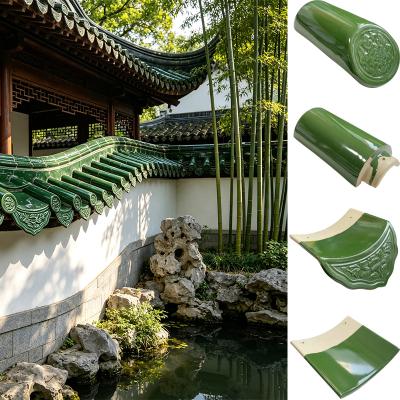 China Dark Green Glazed Chinese Wall Capping Tiles Jade Green Clay Roof Tile Set with Eaves Tiles for Garden Wall & Courtyard Pavilion for sale