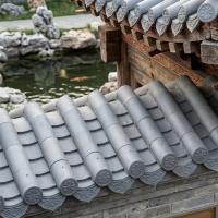 China Unglazed Grey Chinese Roof Tiles Traditional Matte Clay Tile with Eaves Covers for Garden Wall Capping & Courtyard Architecture for sale