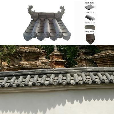 China Old Chinese Style Gray Clay Roof Tiles Traditional Design for Tea House Zen Courtyard Temple Project Roof Ridge Wall Cap for sale