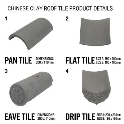 China Asian Style House Design Villa Modern China Roofing System Natural Gray Unglazed Clay Roof Tiles for sale