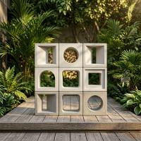China White Concrete Breeze Blocks with Circular Cutout Round Hollow Cement Screen Blocks for Indoor Tea Room Privacy Partition for sale