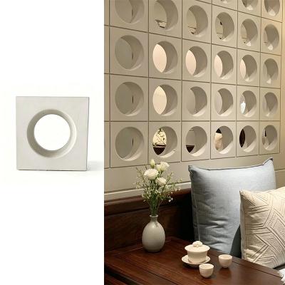 China White Concrete Breeze Blocks with Circular Cutout Round Hollow Cement Screen Blocks for Indoor Tea Room Privacy Partition for sale