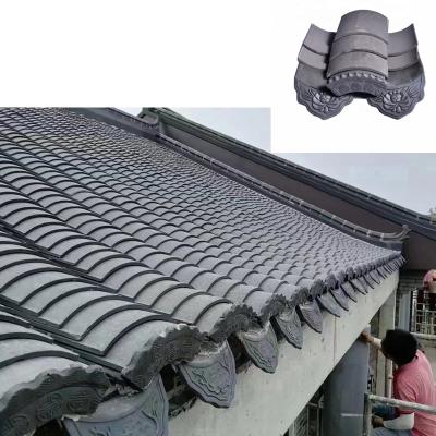 China Traditional Chinese Grey Clay Roof Tiles Set with Decorative Eaves Antique Asian Curved Roof Tiles for Pagodas & Temples for sale