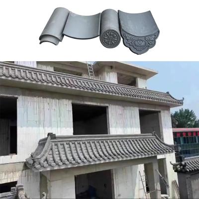 China Asian Antique Style Dark Grey Clay Roof Tiles Decorative Eaves Edge Tile System for Pagodas, Courtyard Gates & Wall Caps for sale