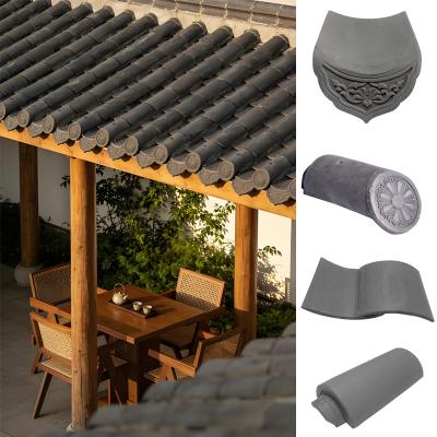 China Grey Ceramic Chinese Roof Tiles Full Set Decorative Eaves Tiles & Barrel Caps for Tea House Outdoor Landscape Architecture for sale
