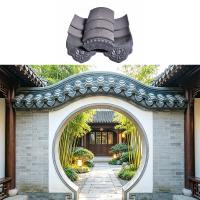 China Grey Antique Asian Roof Tile Set for Moon Gate Wall Crowns Carved Eaves Edge Tiles for Zen Garden Arches & Gateways for sale