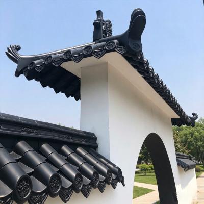 China Lightweight PP Synthetic Chinese Roof Tiles Plastic Antique Roof Top Set with Upturned Corners for Storefront & Pavilion for sale