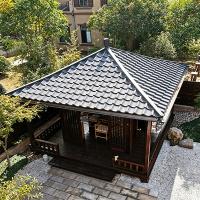 China Japanese Pavilion Roofing Tiles Kit Interlocking Smokey Gray Wave Tiles for Courtyard Gazebos & Patio Shelters for sale