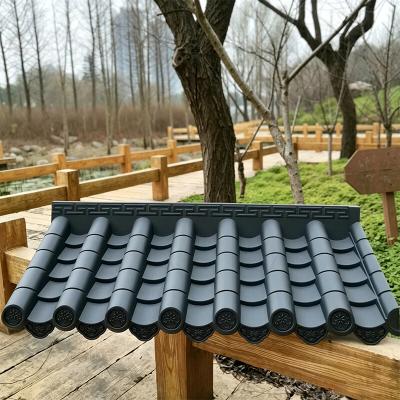 China Synthetic Resin Wall Coping Roof Tiles Plastic ASA Chinese Fence Topper Sheets with Fretwork Ridge for Garden Building for sale