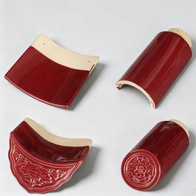 China High-Fired Vitreous Chinese Style Ceramic Roof Tiles Frostproof Chinese Red Glazed Tiles for Chinese Pagoda & Pavilion Roofing for sale