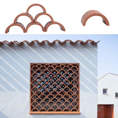 China Curved Terracotta Clay Tiles for Roof & Wall Screen Architectural Fish Scale Lattice Blocks for Exterior Decorative Facades for sale