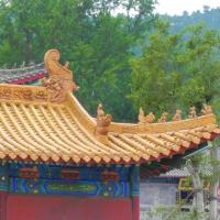 China Kaolin Clay Handmade Plain Tiles Yellow Glazed Terracotta Chinese Temple Pagoda for sale