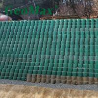 China GREEN HDPE GEOCELL 150MM HEIGHT 445MM WELDING SPACE FOR RETAINING WALLS SOUND BARRIERS for sale