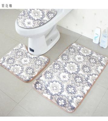 China Polyester Bathroom Rug Set 3 Piece Toilet Lid Cover Waterproof Machine Washable 40x50cm for sale