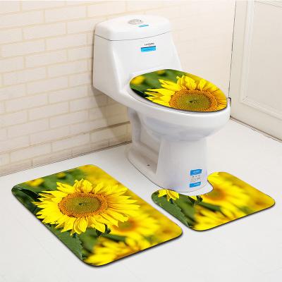 China Polyester Sunflower Toilet Seat Cushion Lid Cover Set 80x50cm Machine Washable for sale