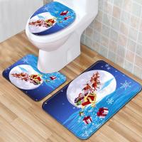 China Christmas Polyester Bathroom Rug Set 50x80cm Toilet Lid Cover Machine Washable for sale