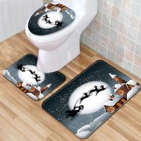 China Christmas Polyester Bathroom Rug Set 50x80cm Toilet Lid Cover Machine Washable for sale