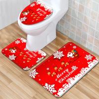 China Christmas Polyester Bathroom Rug Set 50x80cm Toilet Lid Cover Machine Washable for sale