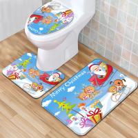 China Christmas Polyester Bathroom Rug Set 50x80cm Toilet Lid Cover Machine Washable for sale