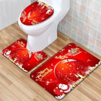 China Christmas Polyester Bathroom Rug Set 50x80cm Toilet Lid Cover Machine Washable for sale