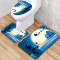 China Christmas Polyester Bathroom Rug Set 50x80cm Toilet Lid Cover Machine Washable for sale