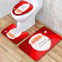 China Santa Christmas Toilet Seat Cushion Polyester 3 Piece Bath Rug Set 80x50cm for sale