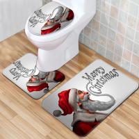 China Santa Christmas Toilet Seat Cushion Polyester 3 Piece Bath Rug Set 80x50cm for sale
