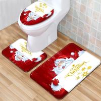 China Santa Christmas Toilet Seat Cushion Polyester 3 Piece Bath Rug Set 80x50cm for sale