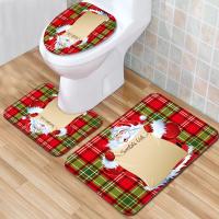 China Santa Christmas Toilet Seat Cushion Polyester 3 Piece Bath Rug Set 80x50cm for sale