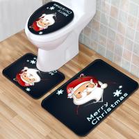 China Santa Christmas Toilet Seat Cushion Polyester 3 Piece Bath Rug Set 80x50cm for sale