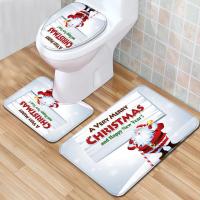 China Santa Christmas Toilet Seat Cushion Polyester 3 Piece Bath Rug Set 80x50cm for sale