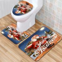 China Santa Christmas Toilet Seat Cushion Polyester 3 Piece Bath Rug Set 80x50cm for sale