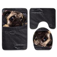 China Non Slip Pet Toilet Lid Cover Bathroom Mat 3 Piece Set 45x37cm Polyester for sale