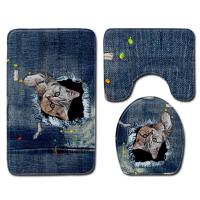 China Non Slip Pet Toilet Lid Cover Bathroom Mat 3 Piece Set 45x37cm Polyester for sale
