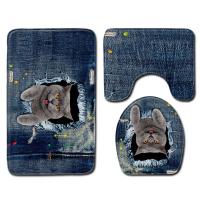 China Non Slip Pet Toilet Lid Cover Bathroom Mat 3 Piece Set 45x37cm Polyester for sale