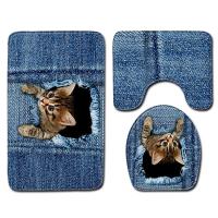 China Non Slip Pet Toilet Lid Cover Bathroom Mat 3 Piece Set 45x37cm Polyester for sale