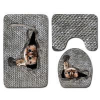 China Non Slip Pet Toilet Lid Cover Bathroom Mat 3 Piece Set 45x37cm Polyester for sale