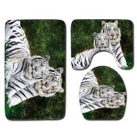 China Wild Animal Toilet Seat Cushion Tiger Leopard Print 45x50cm Polyester Bathroom Rug Set for sale