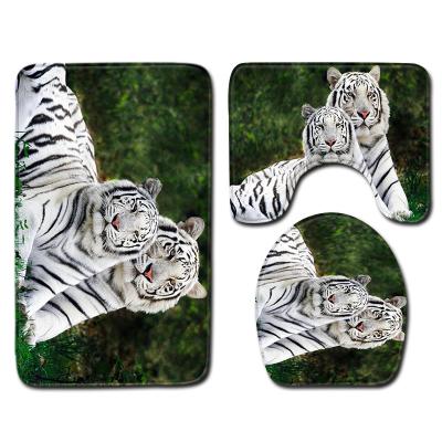 China Wild Animal Toilet Seat Cushion Tiger Leopard Print 45x50cm Polyester Bathroom Rug Set for sale