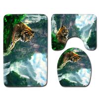 China Wild Animal Toilet Seat Cushion Tiger Leopard Print 45x50cm Polyester Bathroom Rug Set for sale