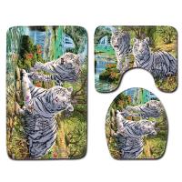 China Wild Animal Toilet Seat Cushion Tiger Leopard Print 45x50cm Polyester Bathroom Rug Set for sale