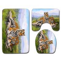 China Wild Animal Toilet Seat Cushion Tiger Leopard Print 45x50cm Polyester Bathroom Rug Set for sale